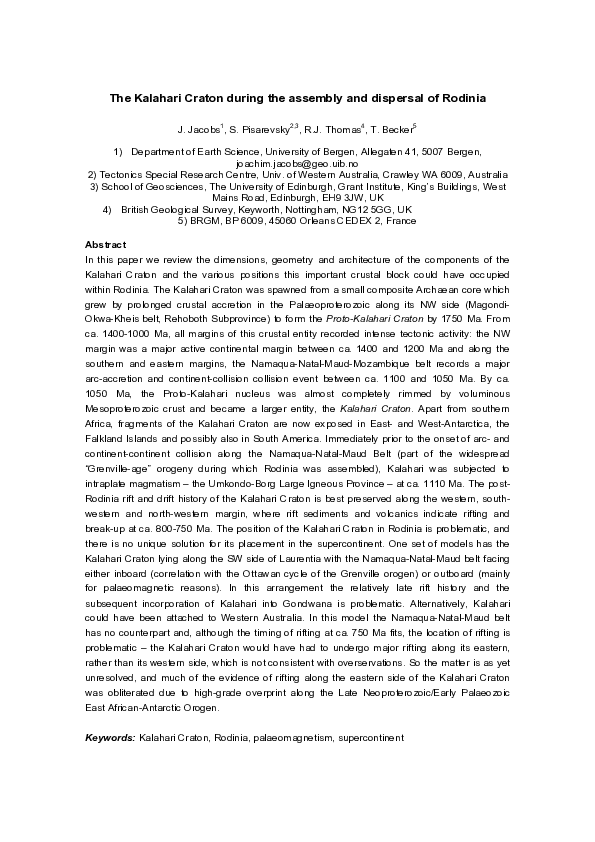(PDF) The Kalahari Craton during the assembly and dispersal of Rodinia ...