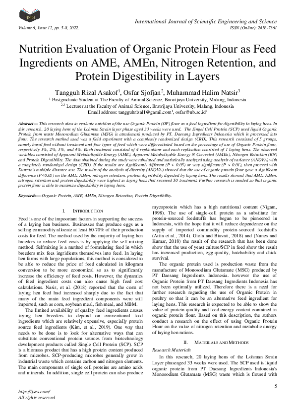 (PDF) Nutrition Evaluation of Organic Protein Flour as Feed Ingredients ...