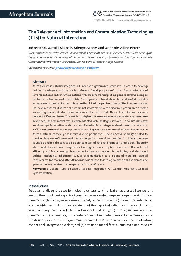 (PDF) The Relevance of Information and Communication Technologies (ICTs) for National ...