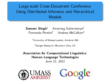 (PDF) Large-scale cross-document coreference using distributed inference and hierarchical models