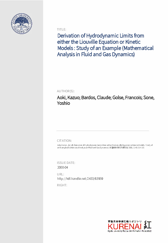 (PDF) Derivation of hydrodynamic limits from either the Liouville equation or kinetic models ...