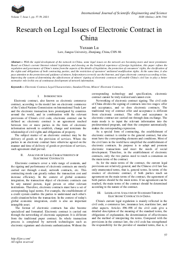 (PDF) Research on Legal Issues of Electronic Contract in China