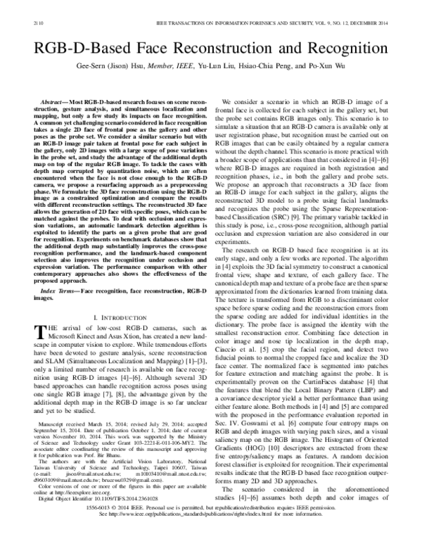 (PDF) RGB-D-Based Face Reconstruction and Recognition