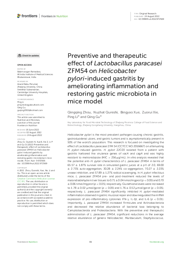 (PDF) Preventive and therapeutic effect of Lactobacillus paracasei ...