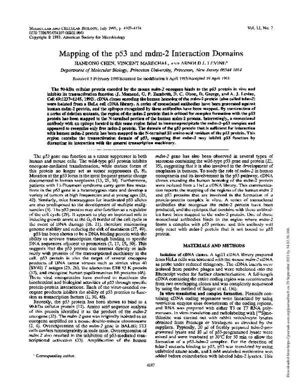 (PDF) Mapping of the p53 and mdm-2 interaction domains