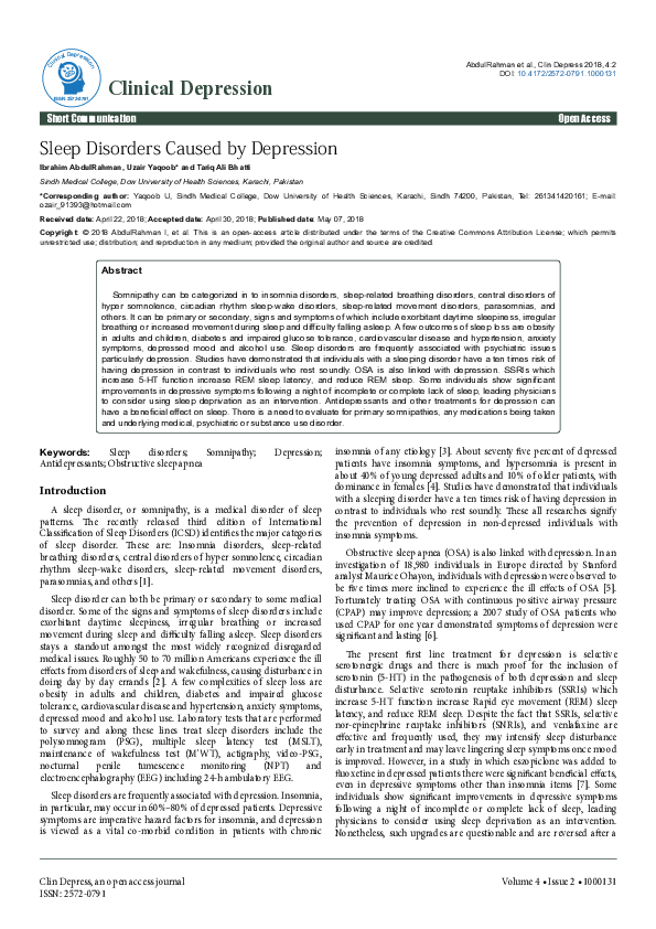 (PDF) Sleep Disorders Caused by Depression