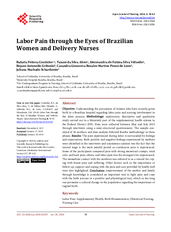 (PDF) Labor Pain through the Eyes of Brazilian Women and Delivery Nurses