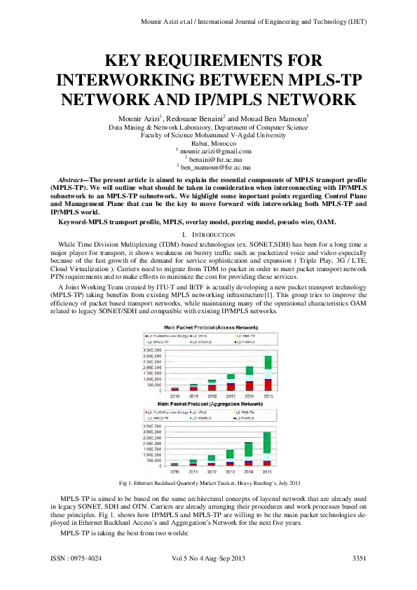 Pdf Key Requirements For Interworking Between Mpls Tp Network And Ipmpls Network