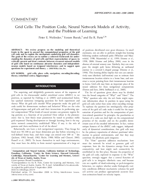 (PDF) Understanding Grid Cell Dynamics and Models