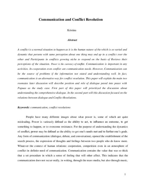 (PDF) Communication and conflict resolution