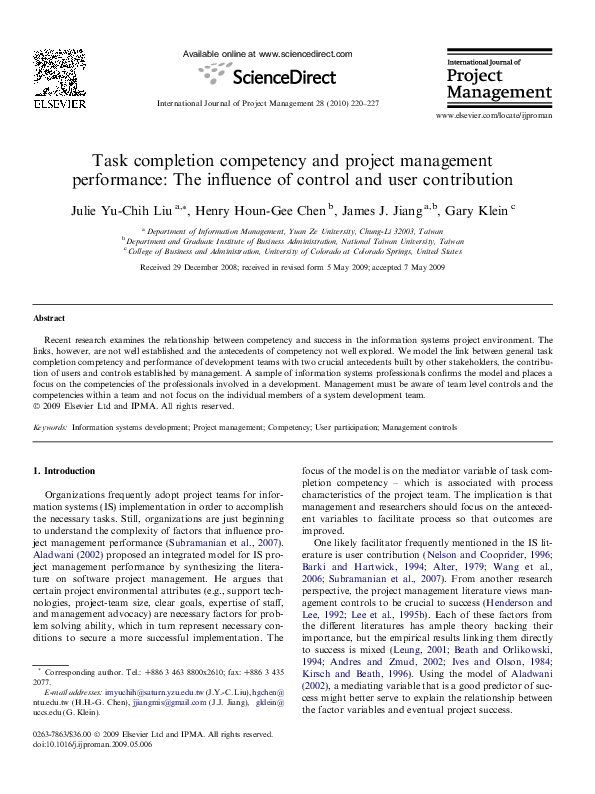 (PDF) Task completion competency and project management performance ...