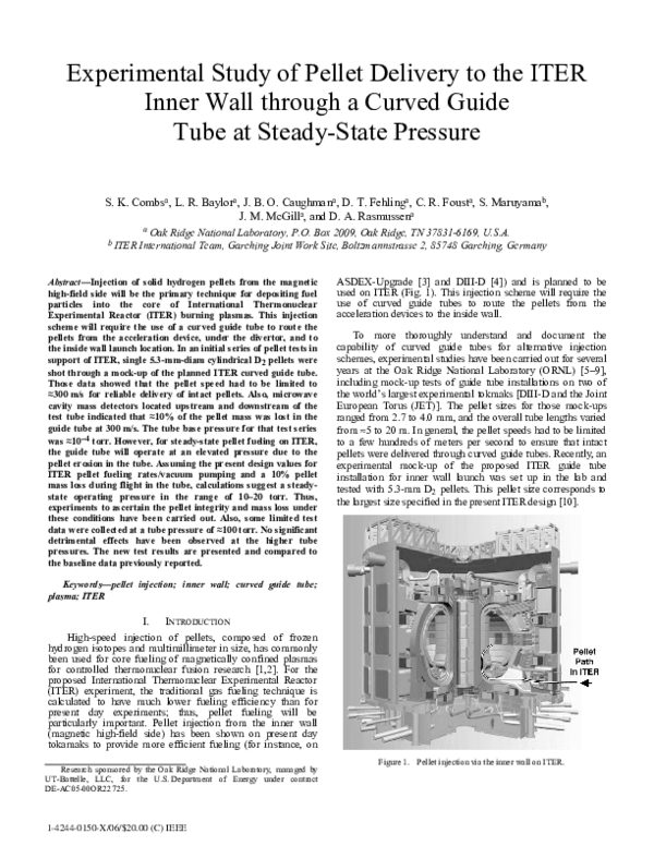 (PDF) Experimental Study of Pellet Delivery to the ITER Inner Wall ...
