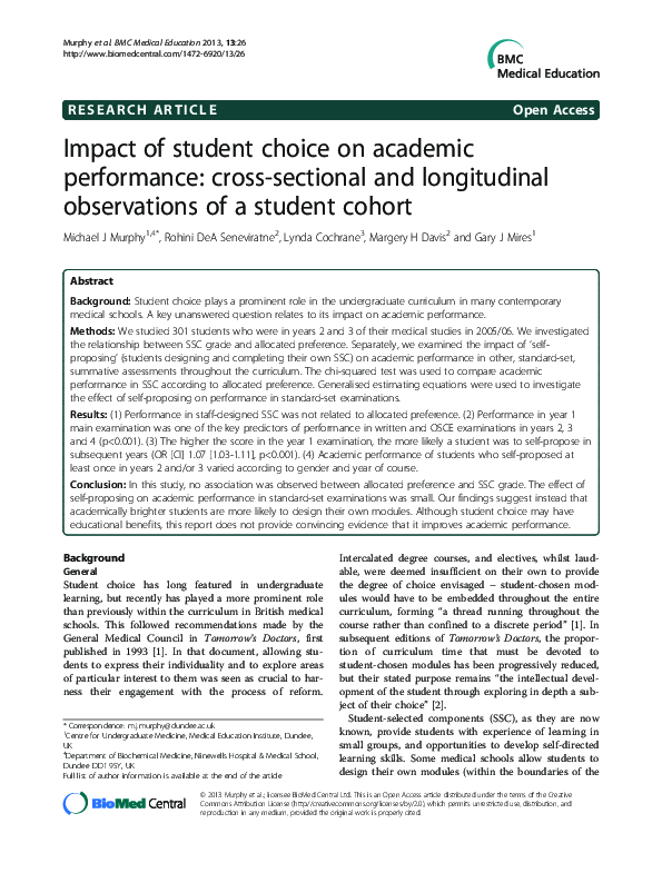 (PDF) Impact of student choice on academic performance: cross-sectional ...