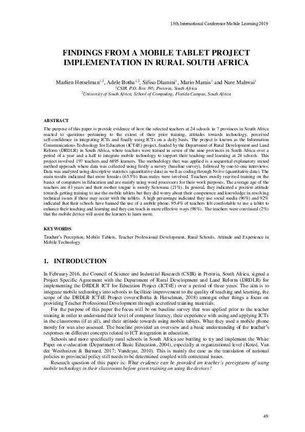 (PDF) Findings from a Mobile Tablet Project Implementation in Rural ...