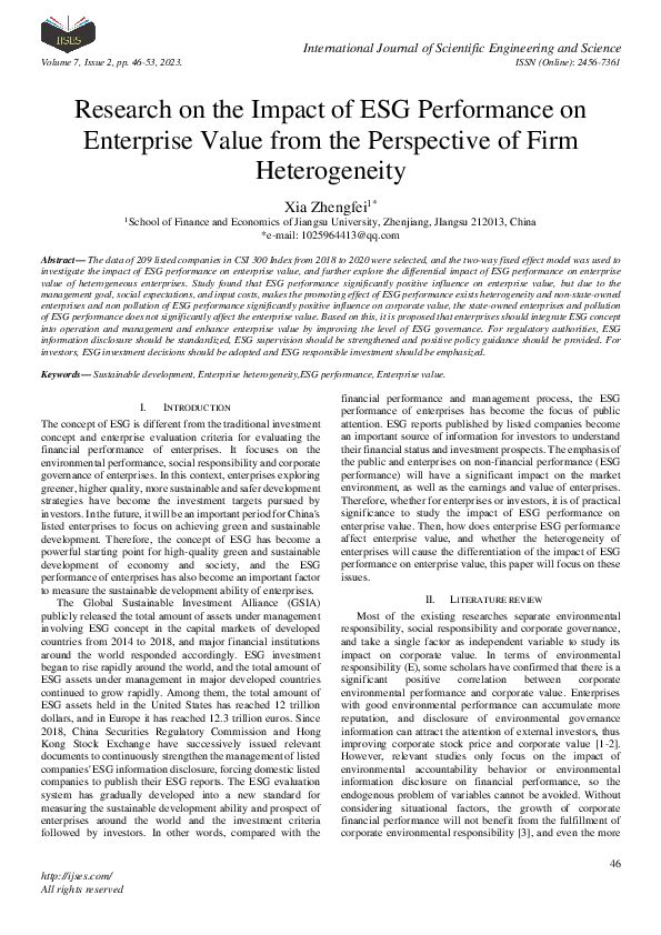 (PDF) Research on the Impact of ESG Performance on Enterprise Value ...