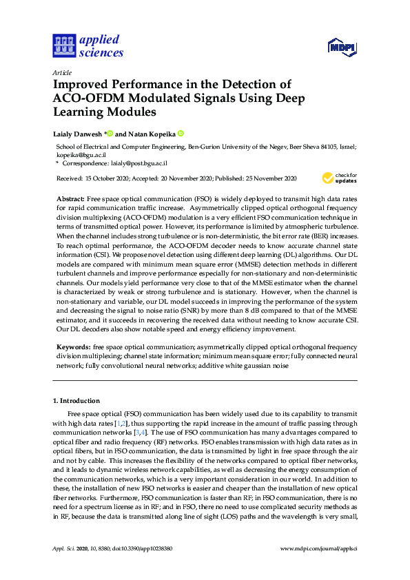 Pdf Improved Performance In The Detection Of Aco Ofdm Modulated Signals Using Deep Learning