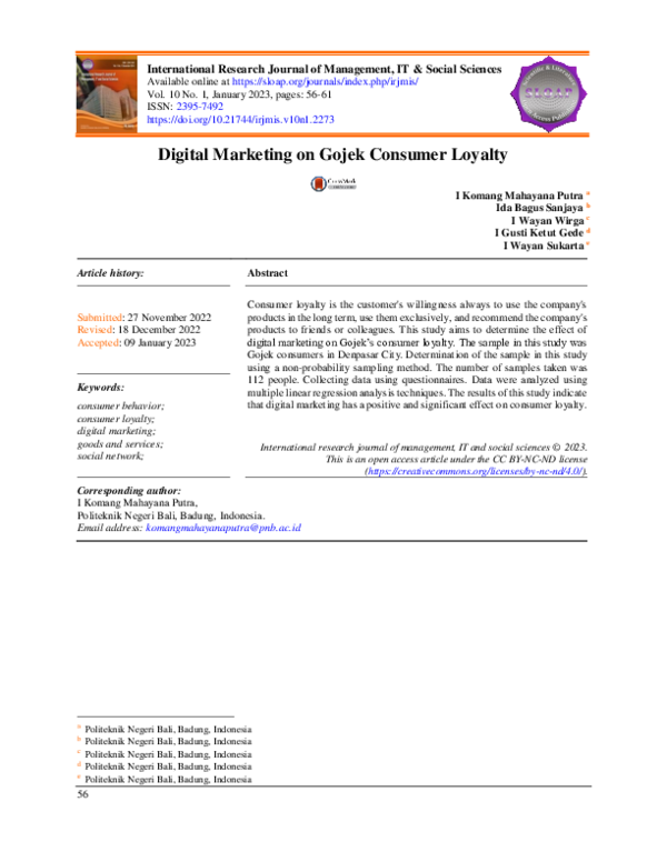 (PDF) Digital marketing on Gojek consumer loyalty