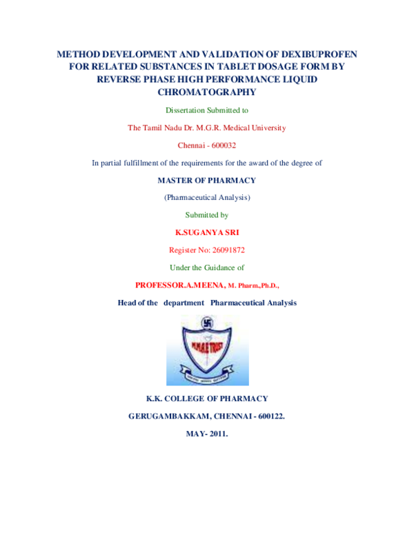 (PDF) Method Development and Validation of Dexibuprofen for Related Substances in Tablet Dosage ...