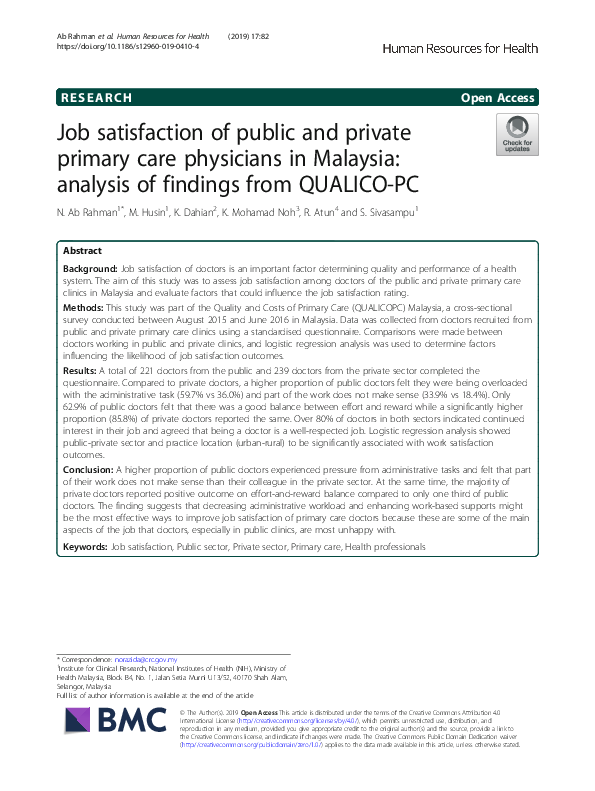 (PDF) Job satisfaction of public and private primary care physicians in ...