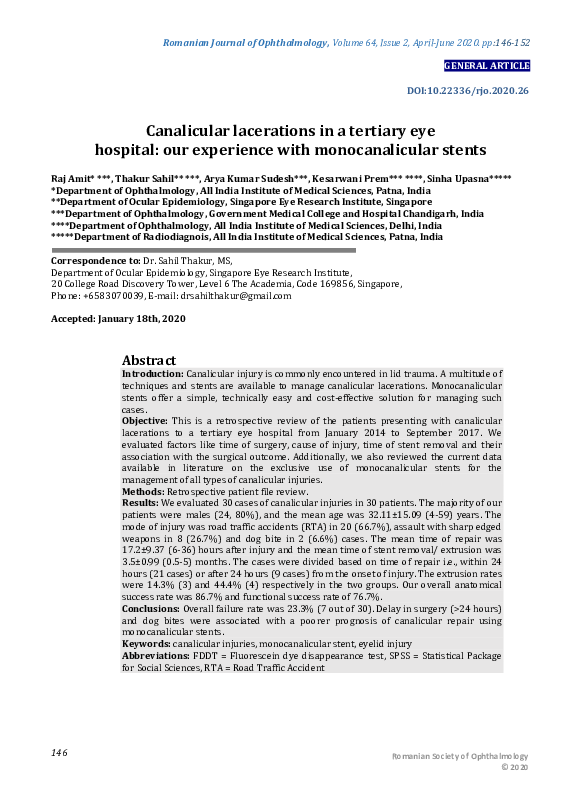 (PDF) Canalicular lacerations in a tertiary eye hospital: our ...