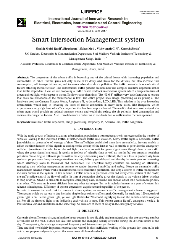 (PDF) Smart Intersection Management system