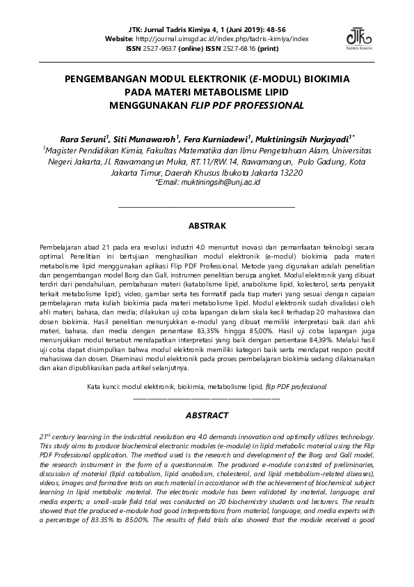 (PDF) Pengembangan Modul Elektronik (E-Module) Biokimia Pada Materi Metabolisme Lipid ...