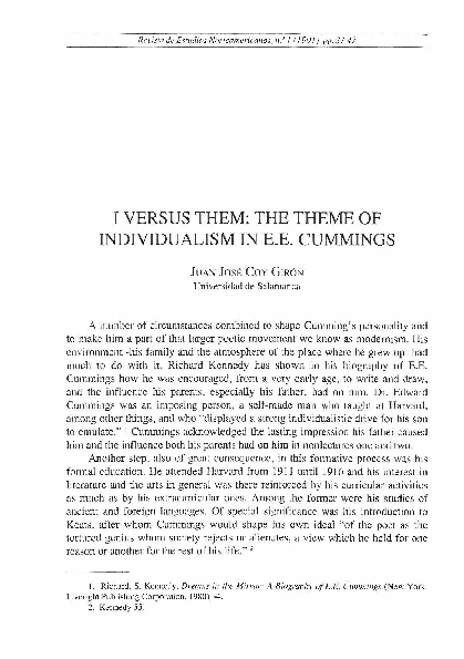 (PDF) I versus them: the theme of individualism in E.E. Cummings