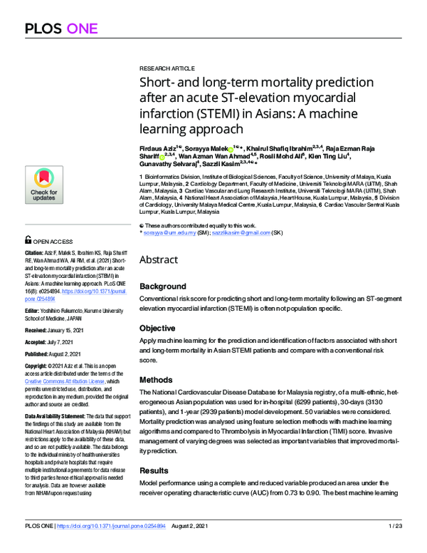 (PDF) Machine Learning for Mortality Prediction in Asian STEMI Patients