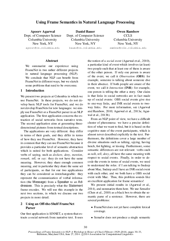 Pdf Using Frame Semantics In Natural Language Processing