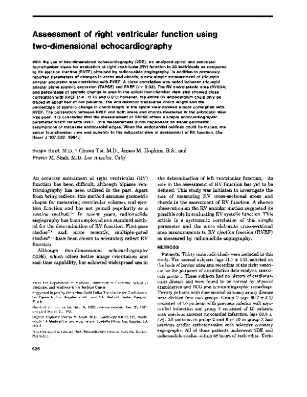 Assessment of right ventricular function using two-dimensional ...