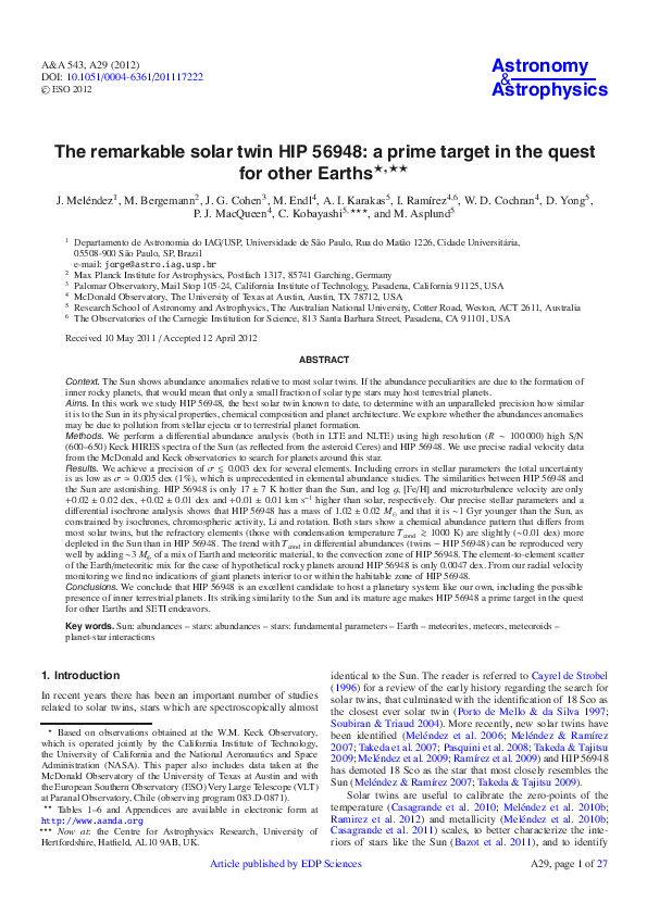 (PDF) The remarkable solar twin HIP 56948: a prime target in the quest ...