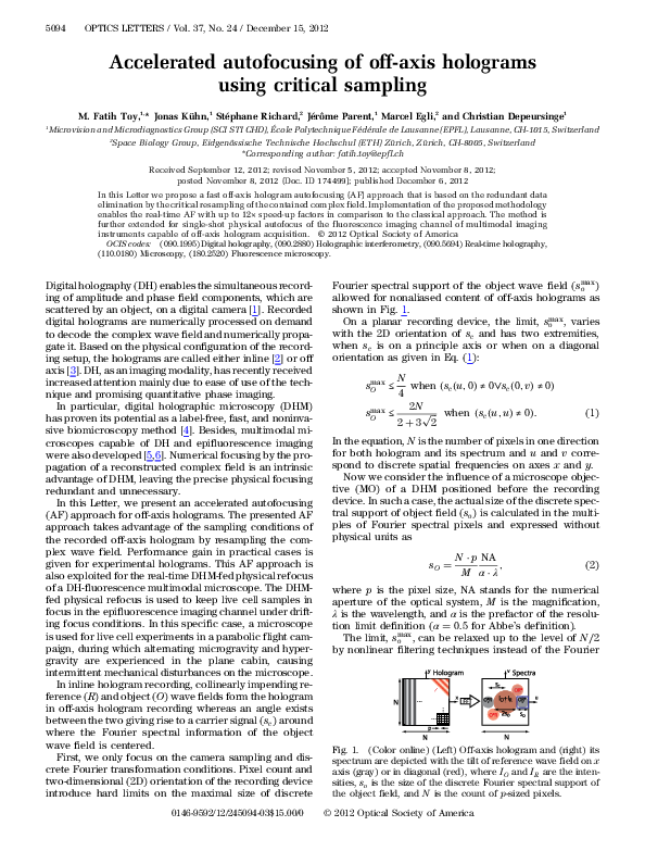 (PDF) Accelerated autofocusing of off-axis holograms using critical sampling | M. Fatih Toy ...