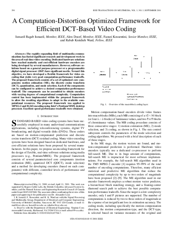 Pdf A Computation Distortion Optimized Framework For Efficient Dct Based Video Coding
