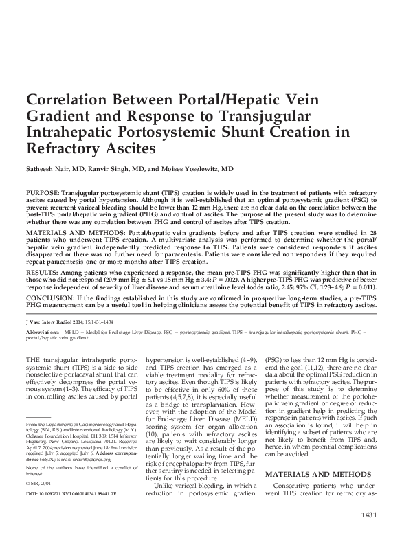 (PDF) Correlation Between Portal/Hepatic Vein Gradient and Response to ...