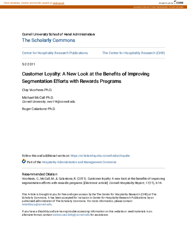 (PDF) Customer loyalty: A new look at the benefits of improving segmentation efforts with ...