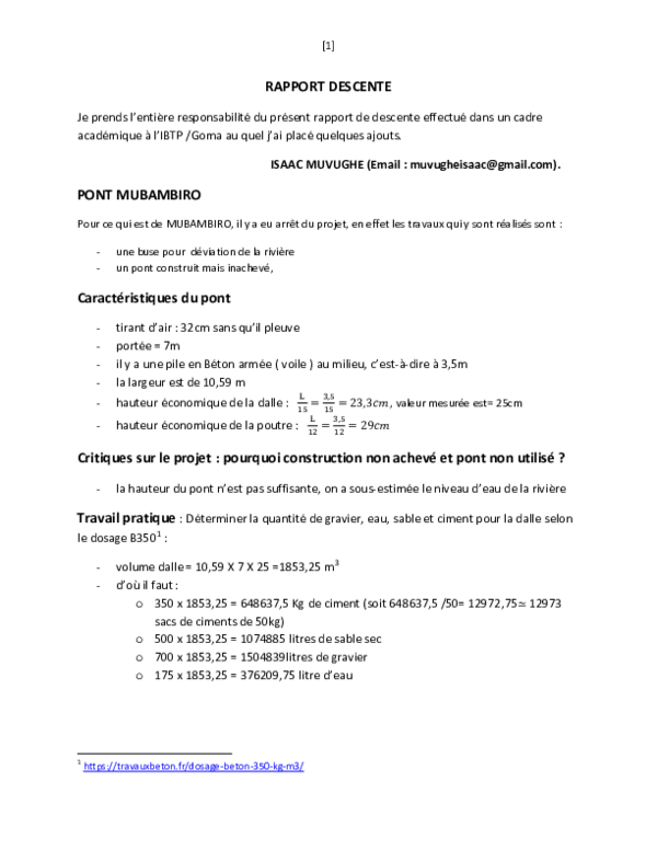 (PDF) Pont : Rapport descente- | Isaac Muvughe - Academia.edu
