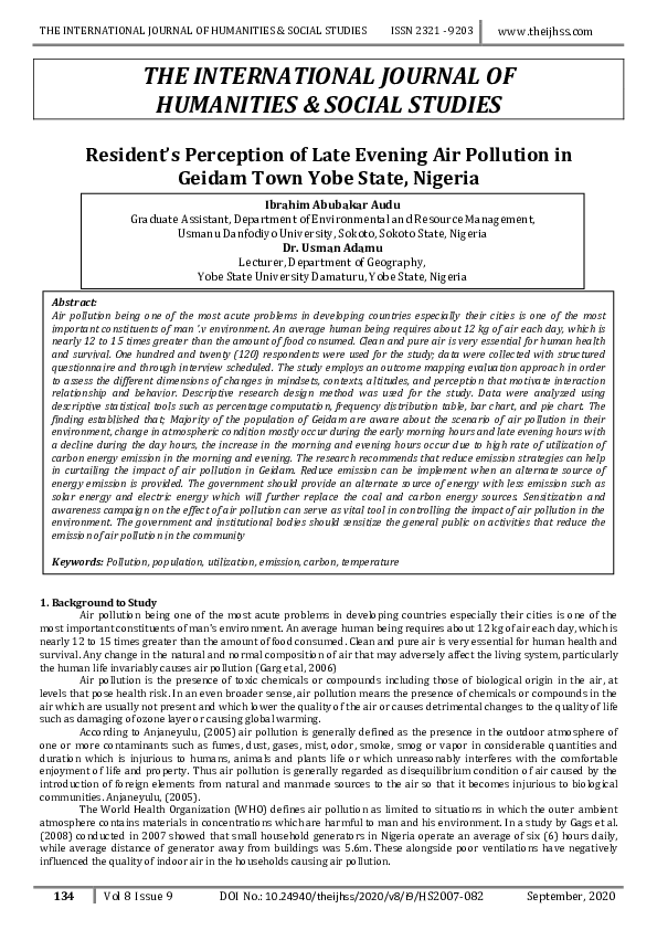 (PDF) Resident’s Perception of Late Evening Air Pollution in Geidam ...