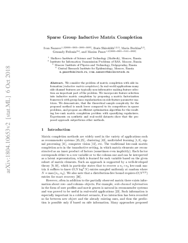 (PDF) Sparse Group Inductive Matrix Completion