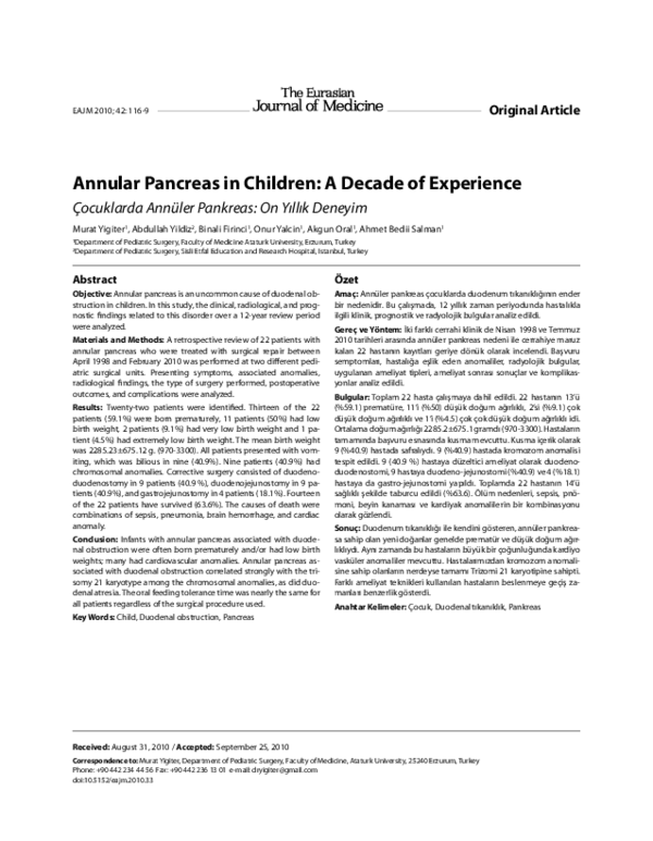 (PDF) Annular Pancreas in Children: A Decade of Experience