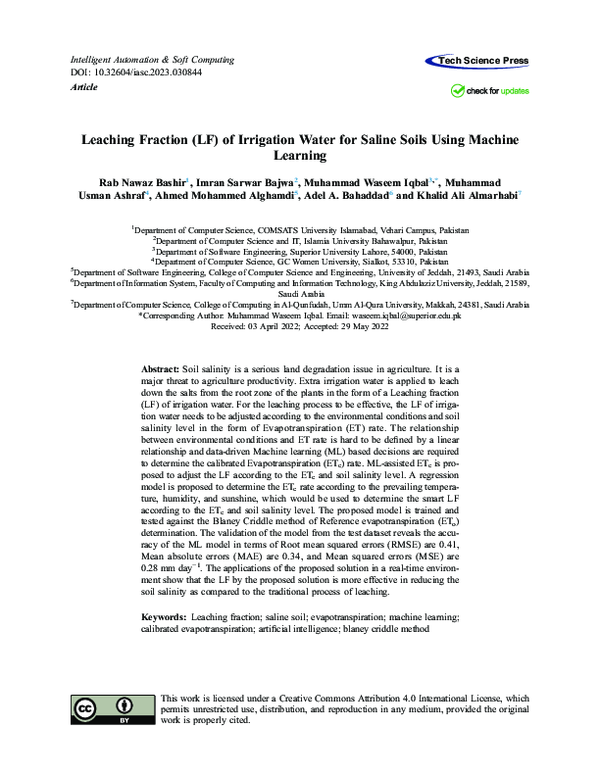 (PDF) Leaching Fraction (LF) of Irrigation Water for Saline Soils Using ...