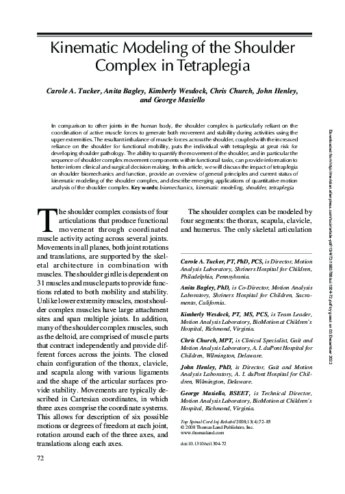 (PDF) Kinematic Modeling of the Shoulder Complex in Tetraplegia