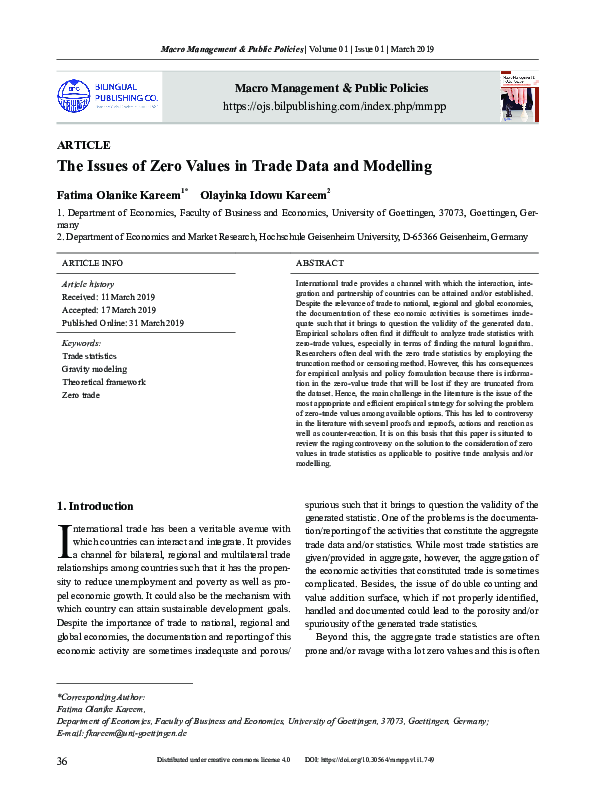 (PDF) The Issues of Zero Values in Trade Data and Modelling