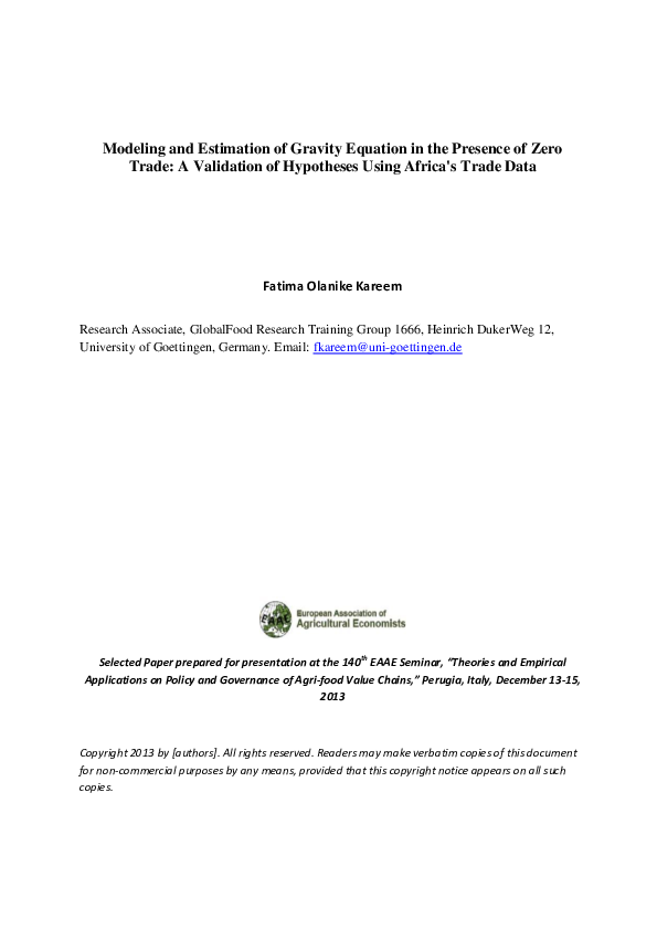 (PDF) Modeling and Estimation of Gravity Equation in the Presence of Zero Trade: A Validation of ...