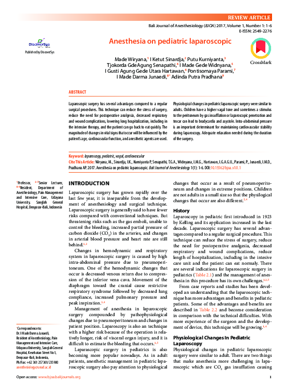 (PDF) Anesthesia on pediatric laparoscopic