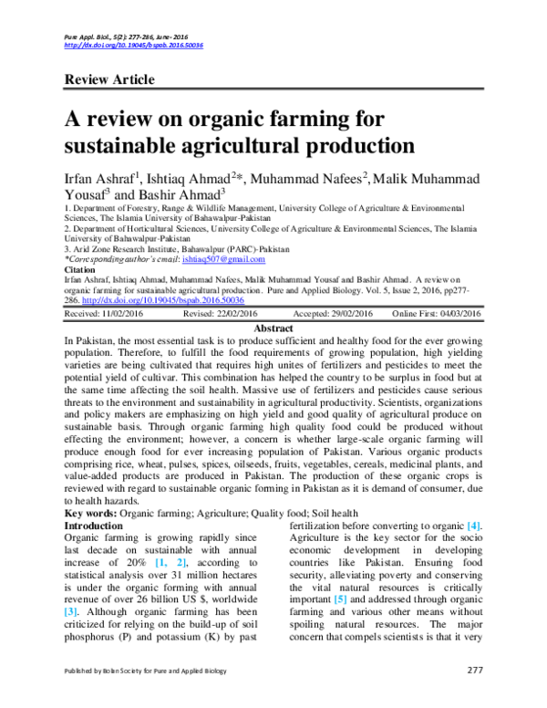 (PDF) A review on organic farming for sustainable agricultural production