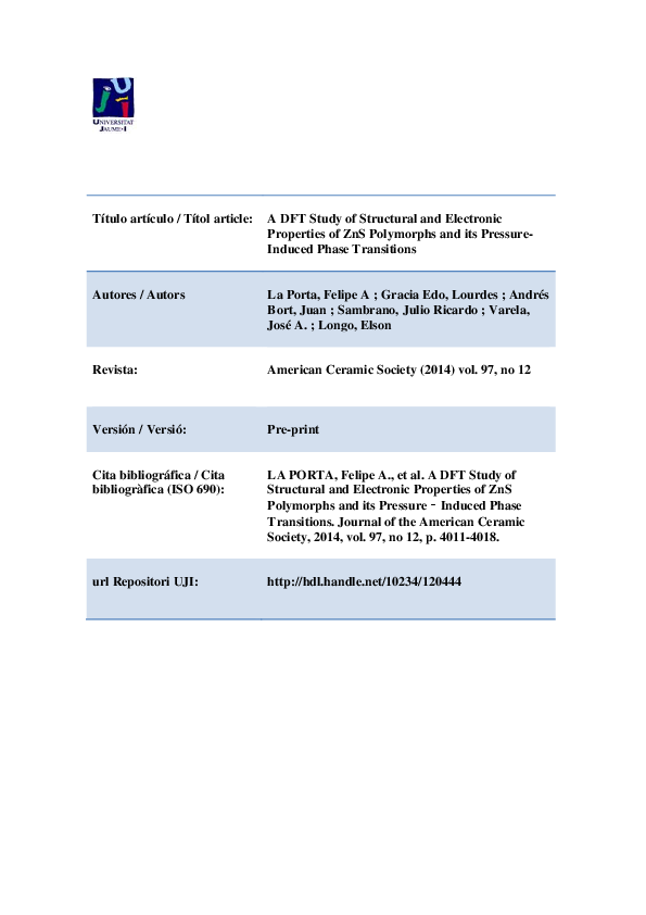 (PDF) A DFT Study of Structural and Electronic Properties of ZnS ...