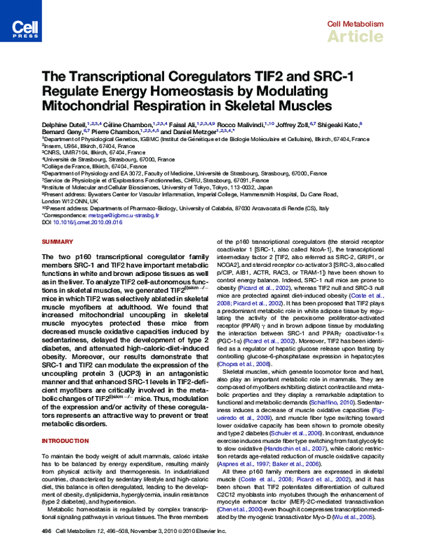 (PDF) The Transcriptional Coregulators TIF2 and SRC-1 Regulate Energy ...