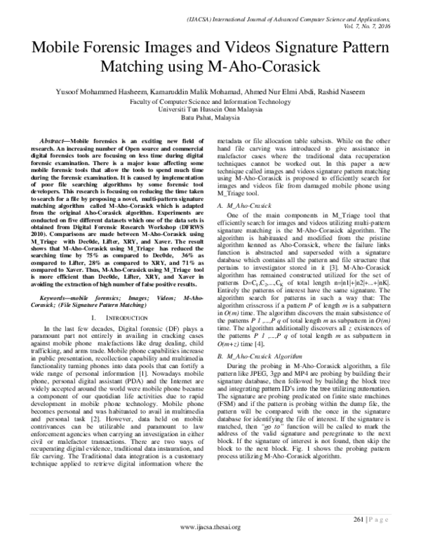 (PDF) Mobile Forensic Images and Videos Signature Pattern Matching using M-Aho-Corasick ...