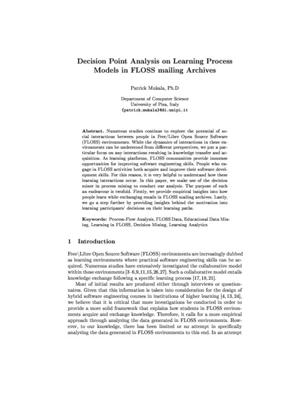 (PDF) Decision Point Analysis on Learning ProcessModels in FLOSS ...