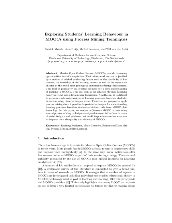 (PDF) Exploring students’ learning behaviour in MOOCs using process mining techniques